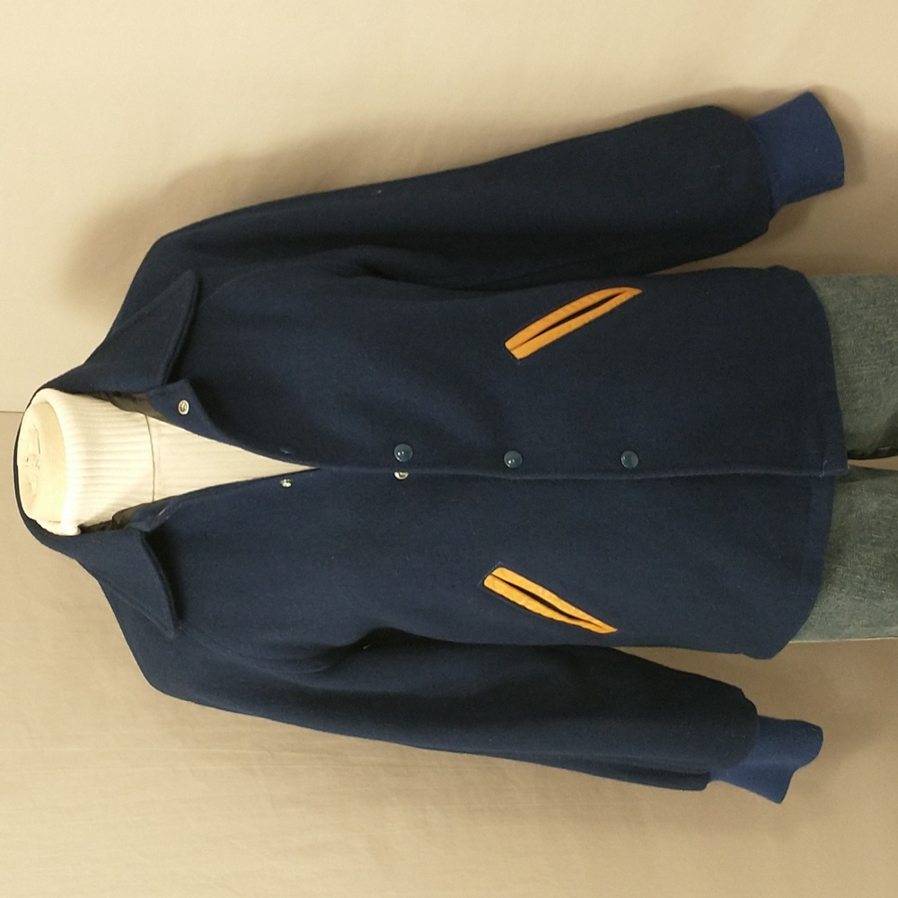 Vintage Wool Varsity Jacket Coach Style Navy Blue Mad… - Gem